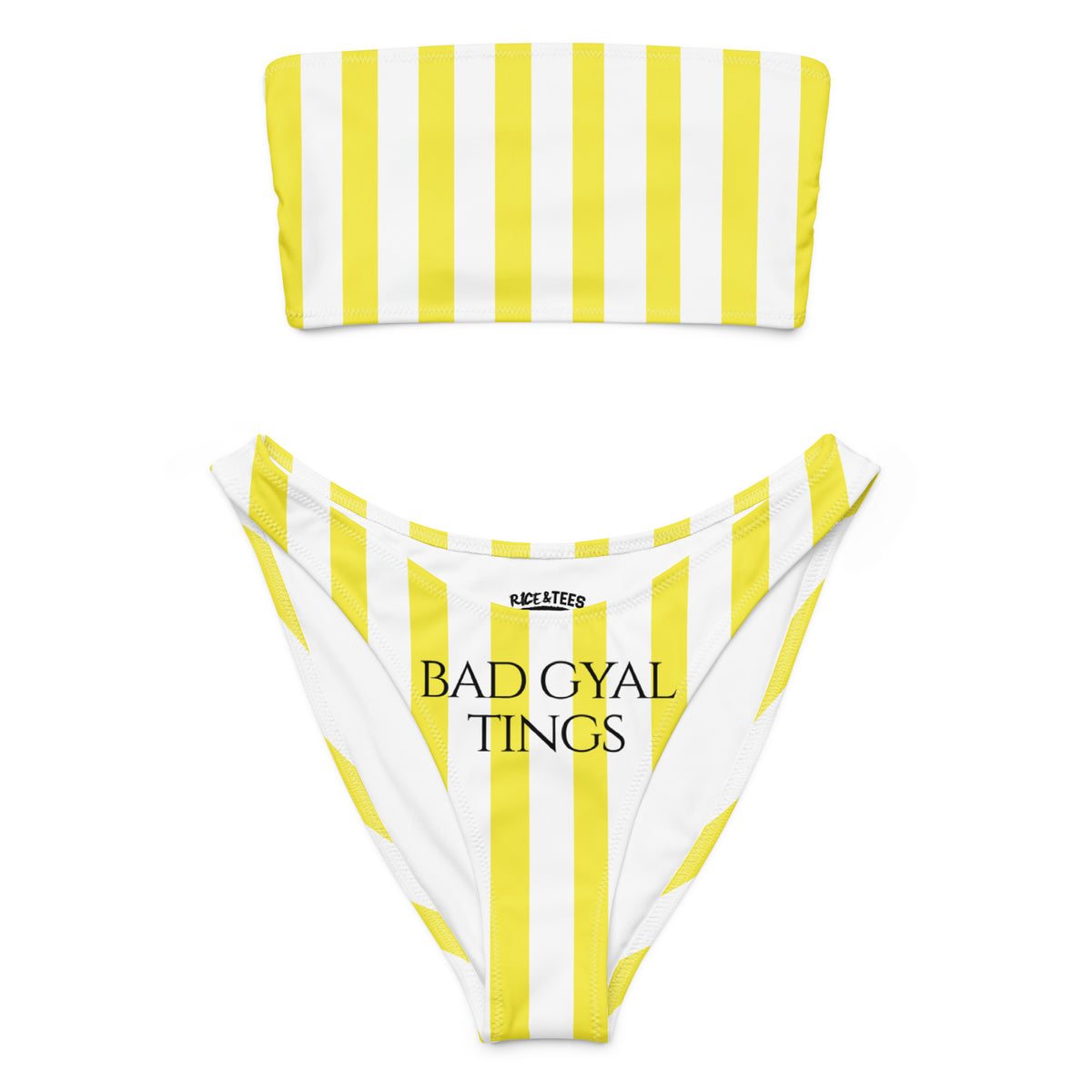 BAD GYAL TINGS TUBE TOP YACHT LIFE bikini yellow & white – Rice & Tees